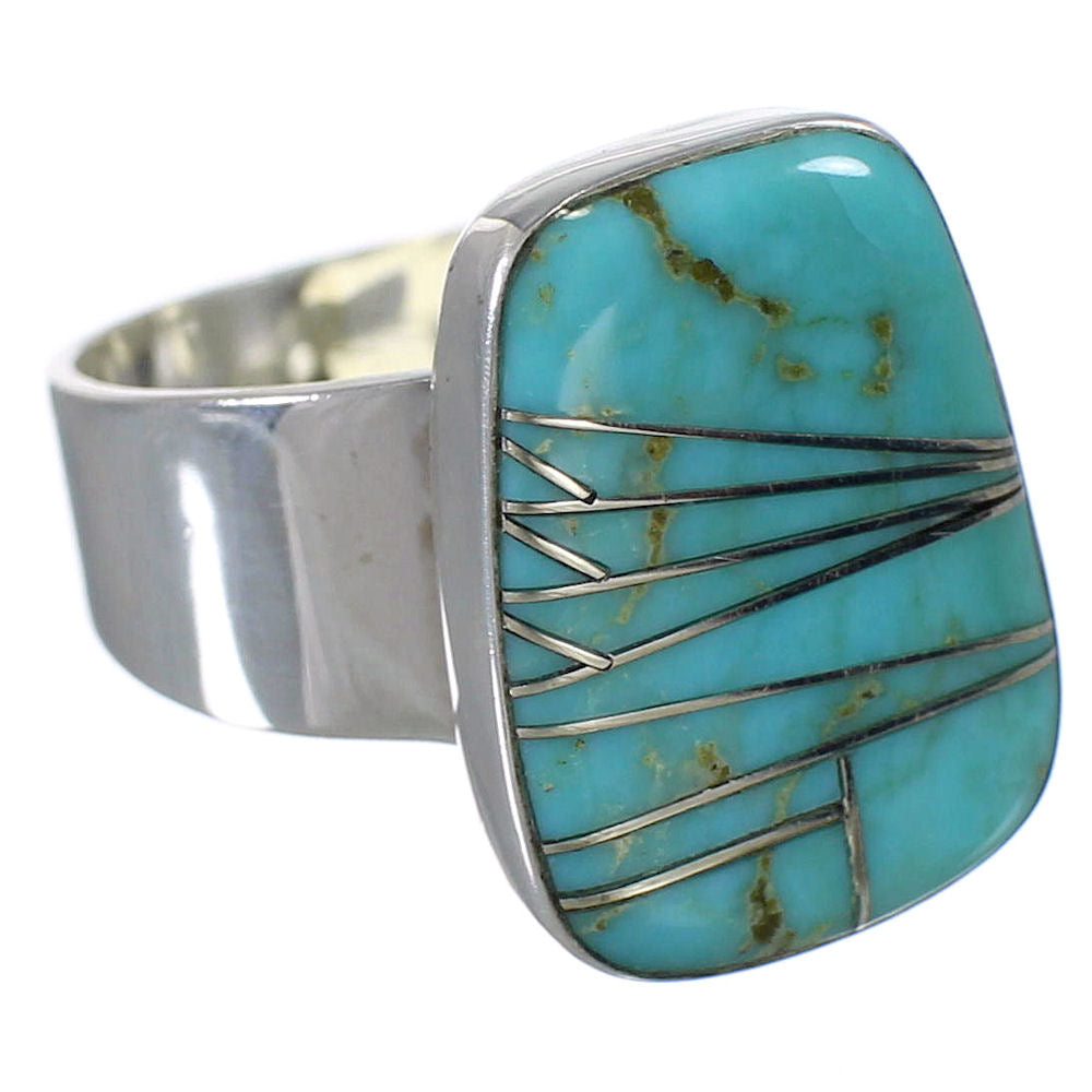 Sterling Silver Southwestern Turquoise Inlay Jewelry Ring Size 8-1/2 A ...