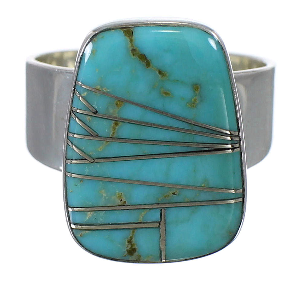 Sterling Silver Southwestern Turquoise Inlay Jewelry Ring Size 8-1/2 A ...