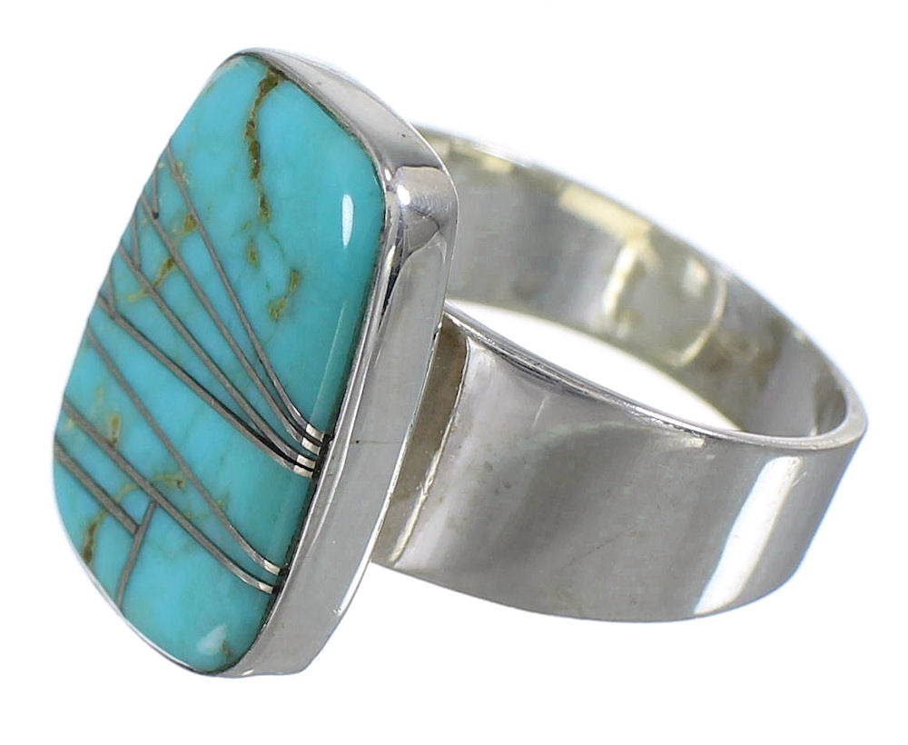 Sterling Silver Southwestern Turquoise Inlay Jewelry Ring Size 8-1/2 A ...