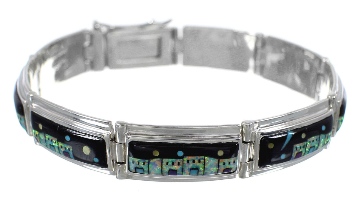 Southwest Silver Native American Village Design Link Bracelet GS62442 ...