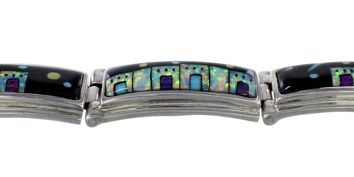 Southwest Silver Native American Village Design Link Bracelet GS62442 ...